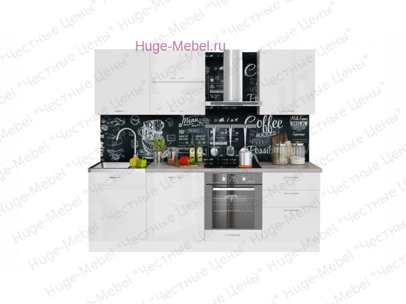 Белая кухня 2.4 метра "Ксения" Huge Mebel . Ширина 2400. Кухонные гарнитуры