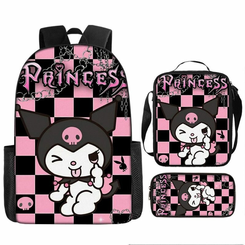 MUMOU Рюкзак школьный для девочек и мальчика детский, Куроми Kuromi Hello Kitty модный рюкзак, набор 3 в 1