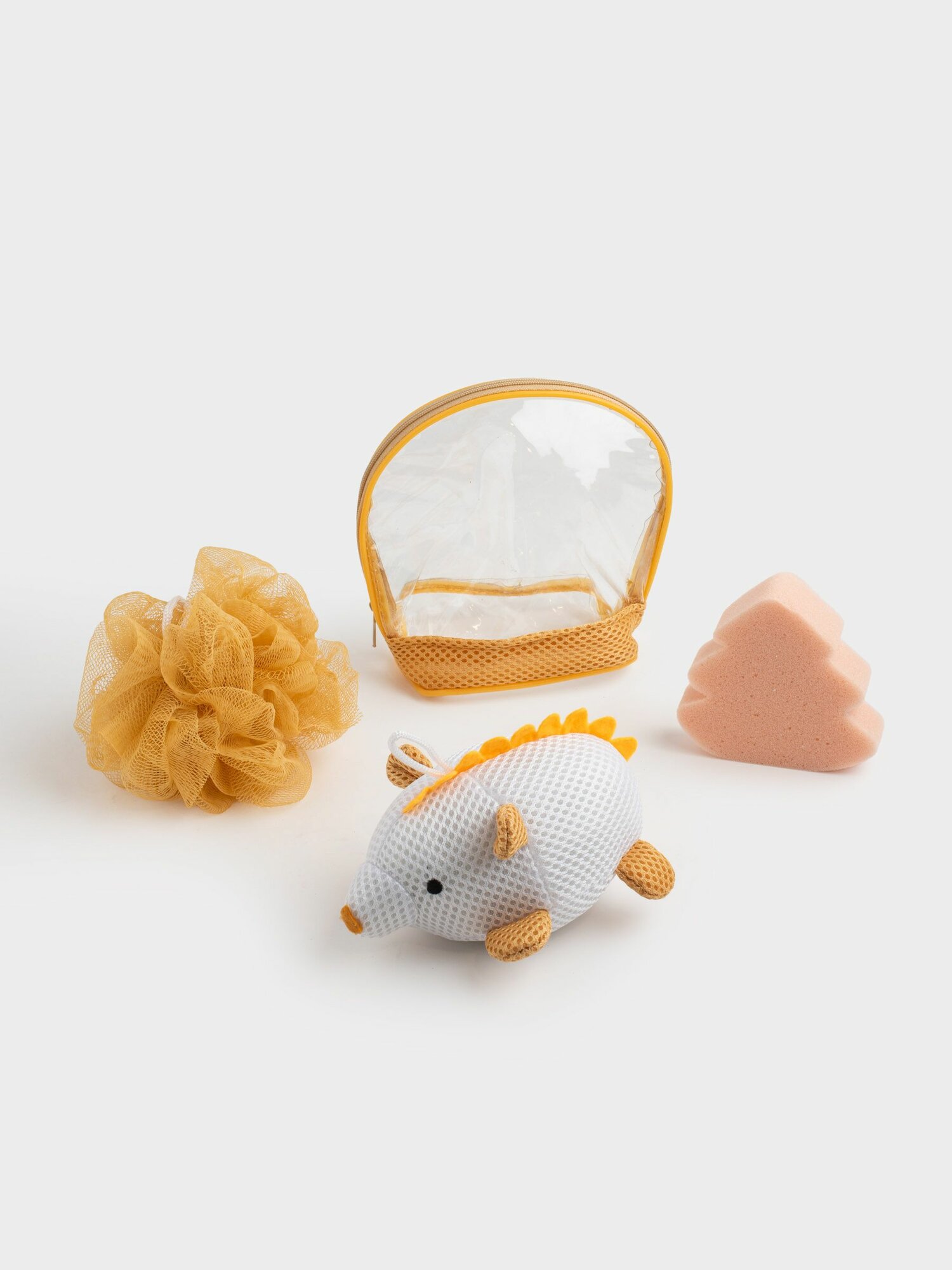 Набор для душа, 3 пр, детский, в косметичке, полиэстер, бежевый, Ежик, Friend spa