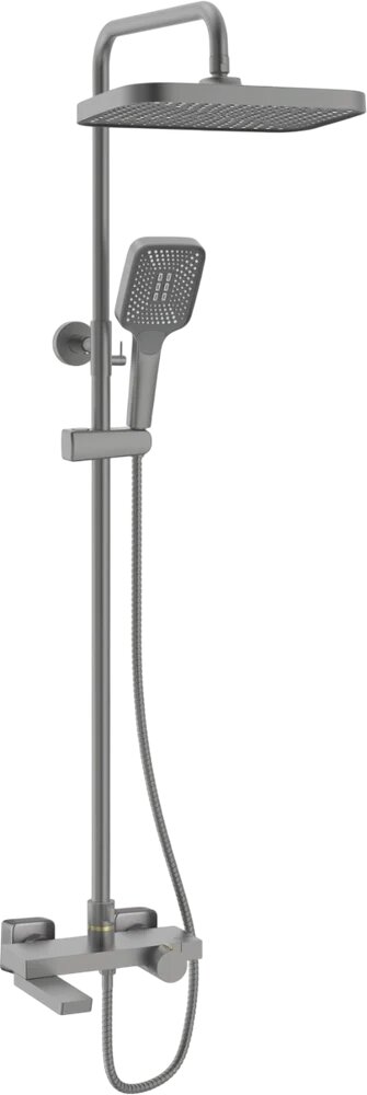 Душевая стойка Rose R1896T со смесителем, термостатическим, вороненая сталь, матовая, душевая система с тропическим душем, с изливом, с девиатором, с лейкой, латунная