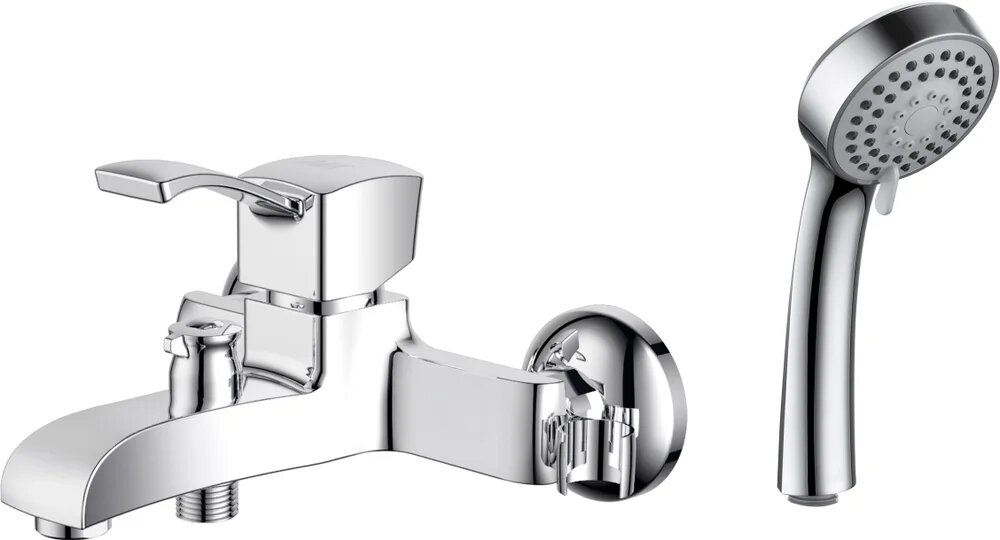 Смеситель для ванны с душем D&K Rhein Bach DA1473201 с душевым гарнитуром, настенный, однорычажный, хром, глянцевый, латунный, с керамическим картриджем