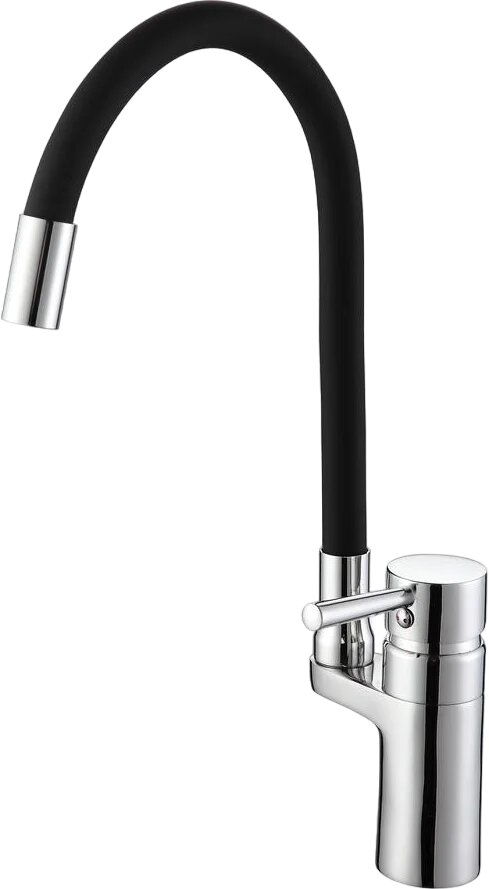 Смеситель для кухни D-lin D157315-1 с гибким изливом, с поворотным изливом, хром, черный, глянцевый, однорычажный, латунный, с керамическим картриджем