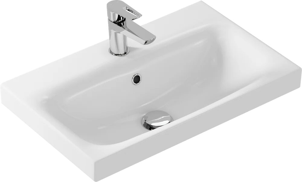 Мебельная раковина Cersanit Moduo slim 61 подвесная, фарфоровая, раковина для ванной, со сливом-переливом, белая, прямоугольная
