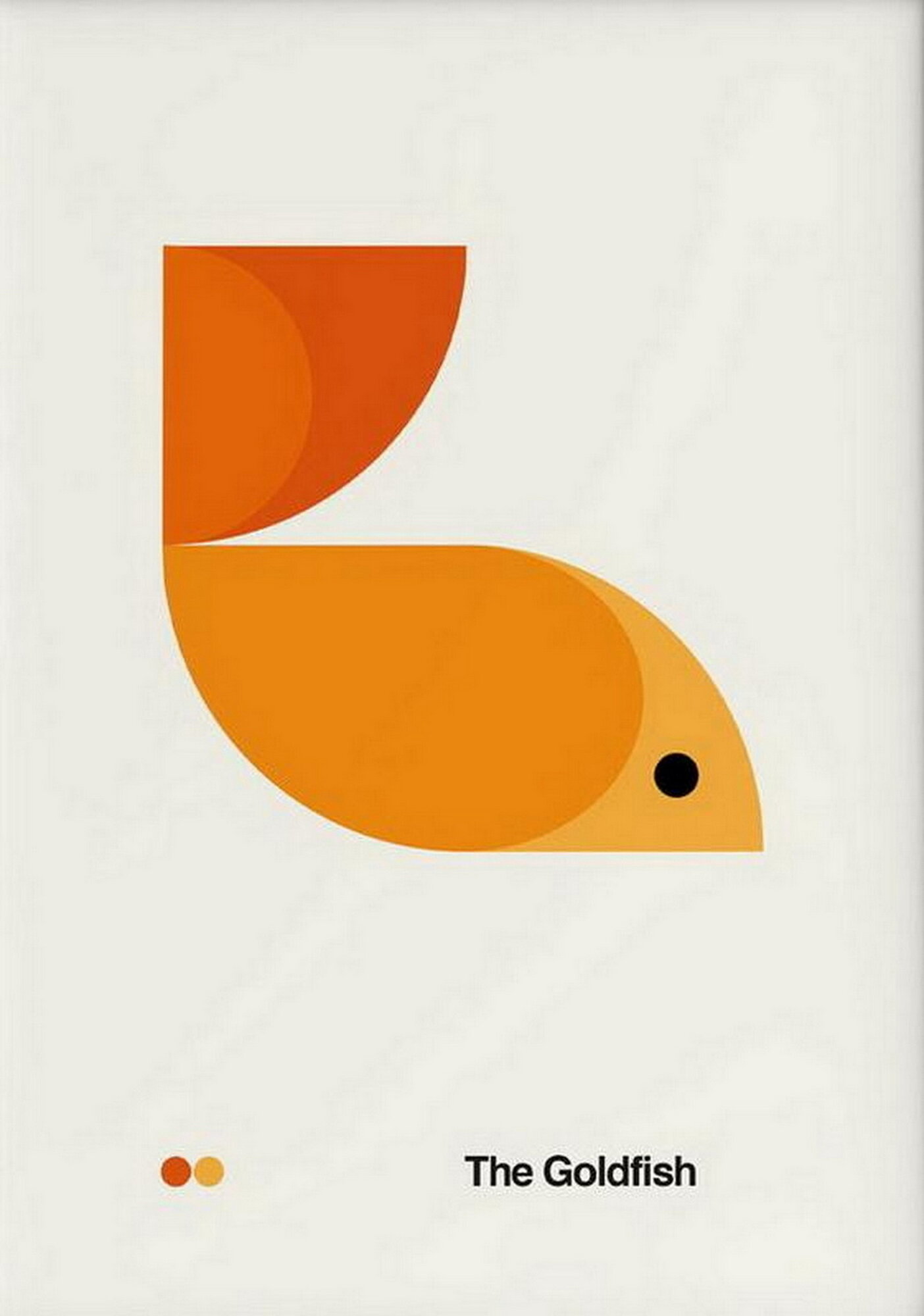 Плакат, постер золотая рыбка из простых геометрических форм в оранжево-желтой гамме на бумаге, размер 30х42см