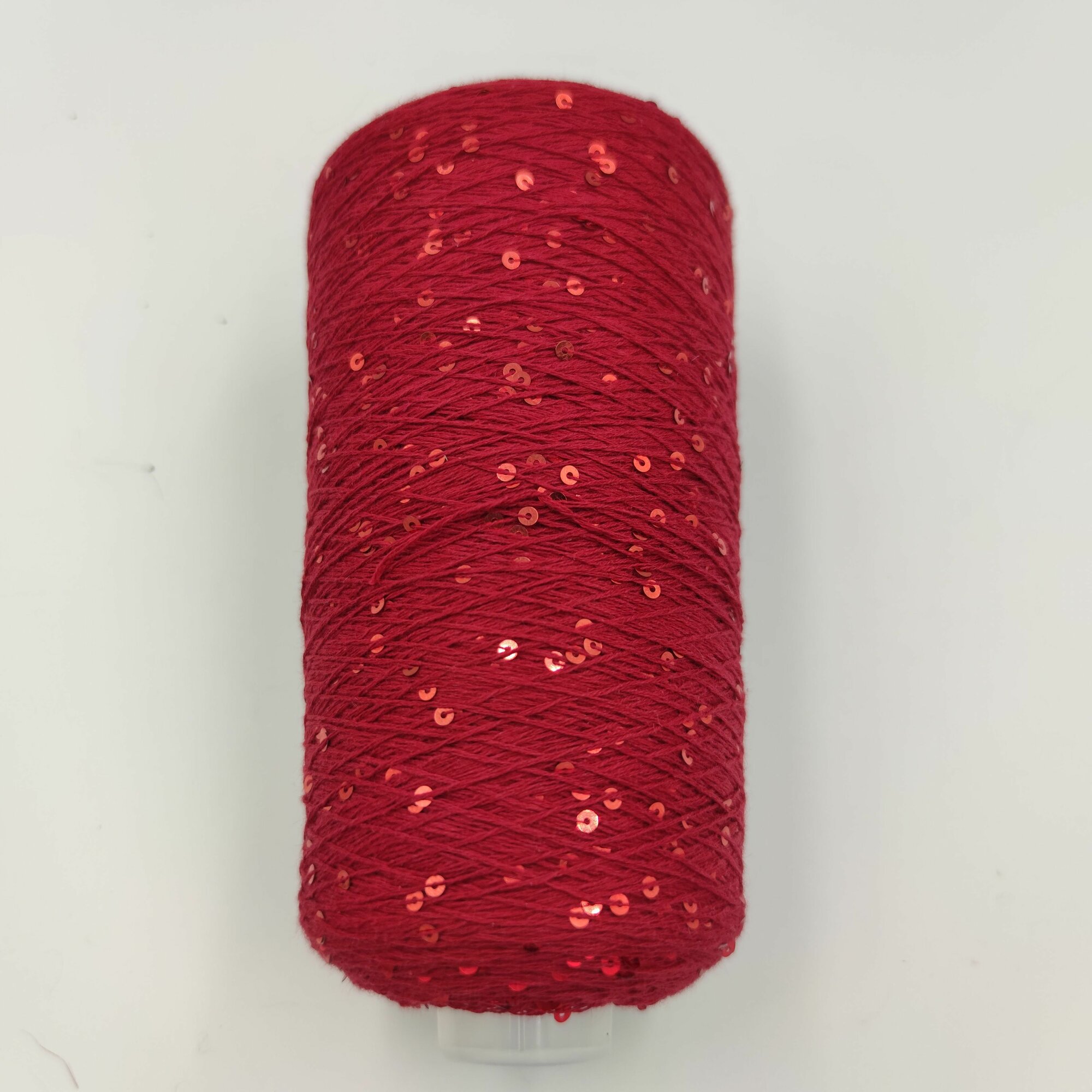 Пряжа Пайетки 3мм на хлопке (раффинато) 004 темный красный (вишня)/пайетки красные блестящие (200г) к10