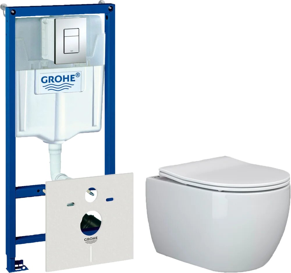 Комплект Унитаз подвесной Ceramicanova Play CN3001 с микролифтом, безободковый / Система инсталляции для унитазов Grohe Rapid SL 38772001, 3 в 1 с кн