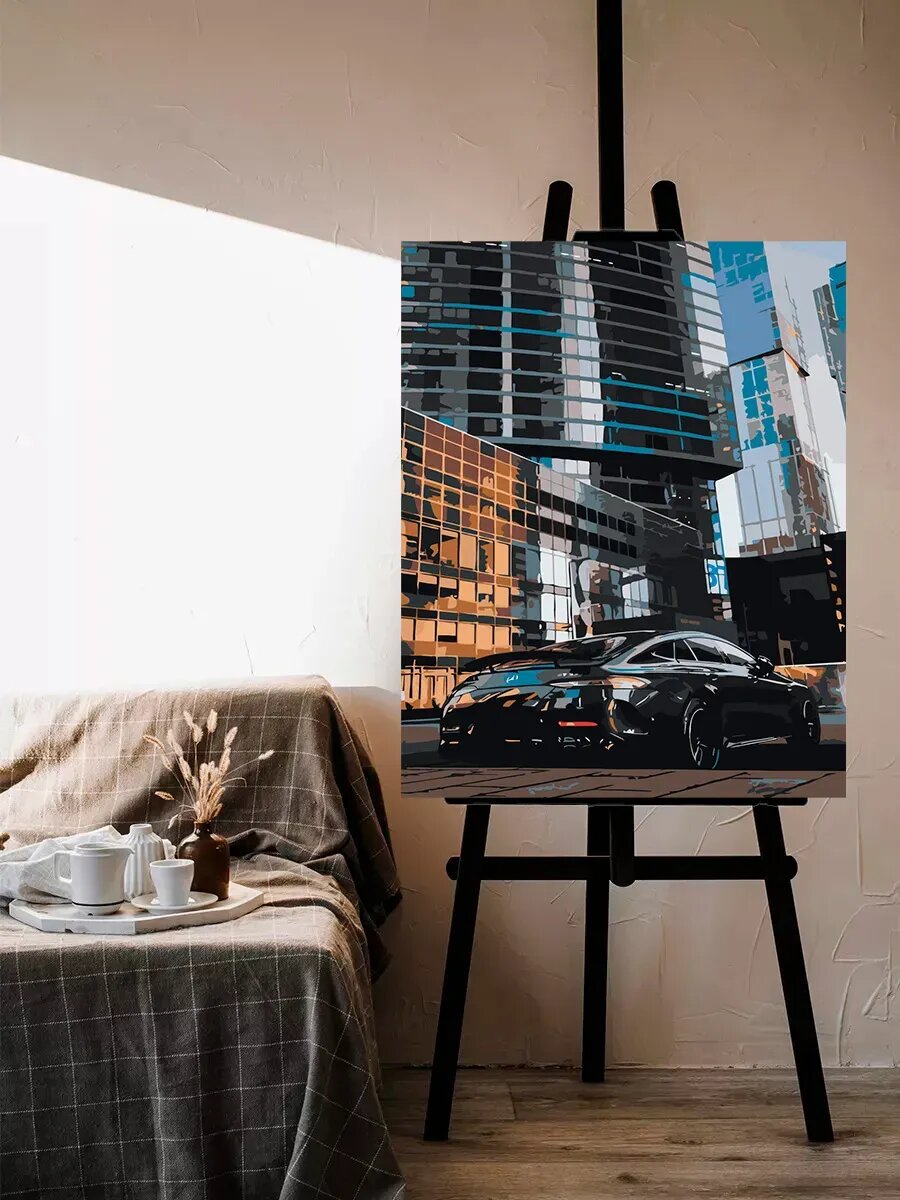 Картина по номерам Мерседес Москва Сити Машина