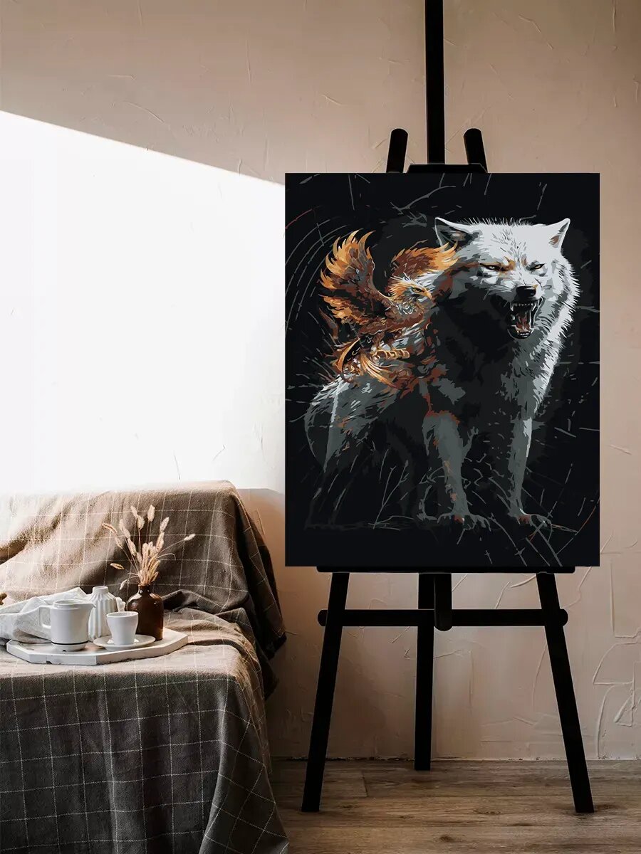 Картина по номерам Оскаленный Волк Животное Белый Волк