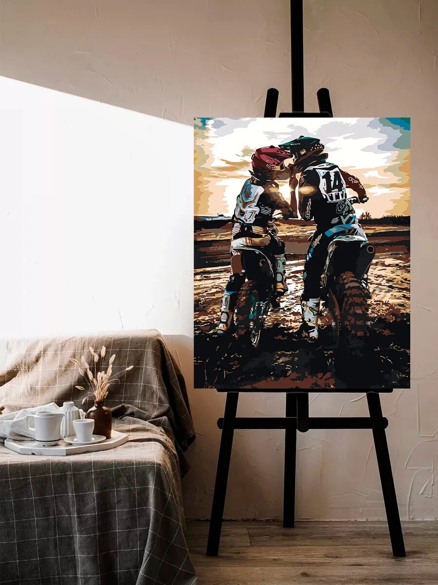 Картина по номерам Мотокросс Мотоцикл Поцелуй Романтика