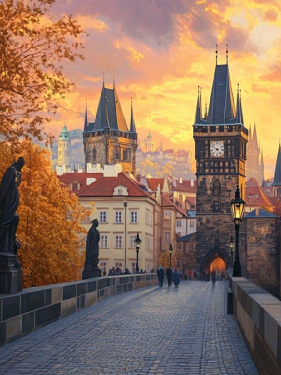 Картина по номерам на подрамнике 40*50 см "Осенняя Прага"