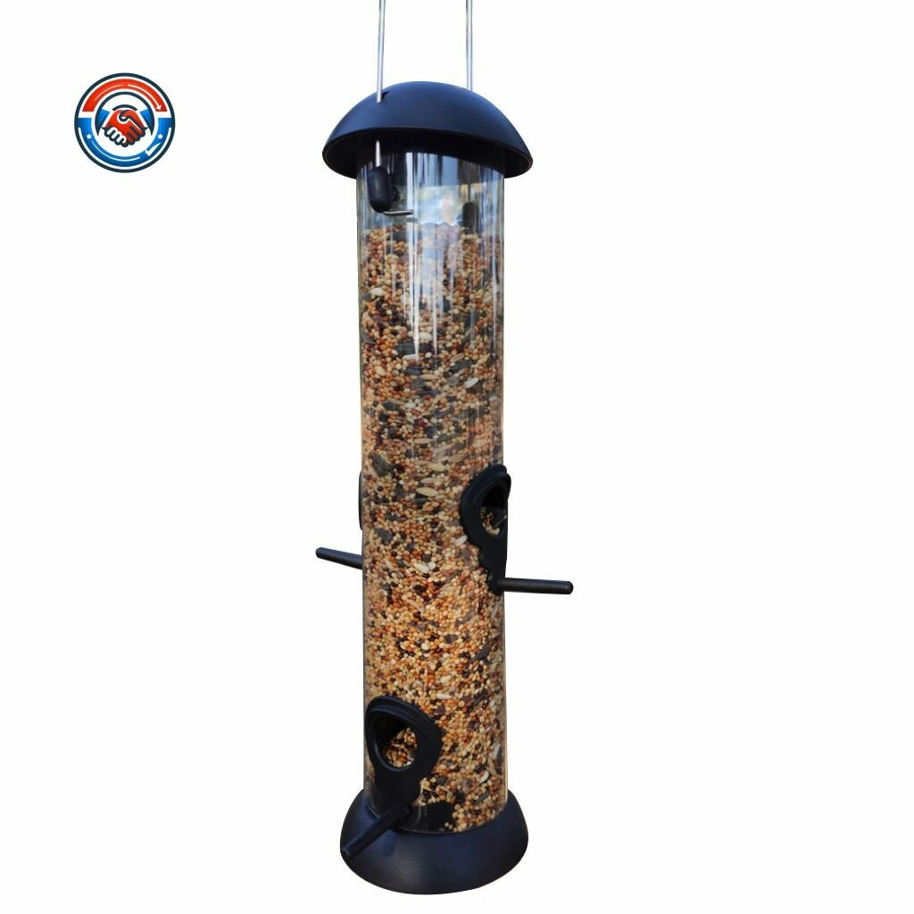 Кормушка для птиц и грызунов с куполообразной крышкой, 4 кормовых окна, подвесная, прозрачный бункер, легко моется, для дачи и сада