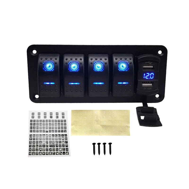 3/4/5 Gang ON Off Кулисный переключатель Панель с двумя USB-разъемами для зарядного устройства 4,2А Светодиодный цифровой вольтметр Панель светодиодного переключателя для автомобиля, морской лодки, 6