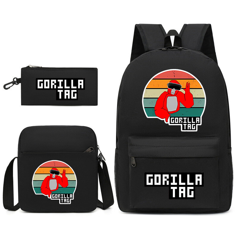 Школьная сумка из трех предметов Gorilla Tag Monkey, холщовый рюкзак с мультяшным периферийным принтом, повседневный студенческий рюкзак
