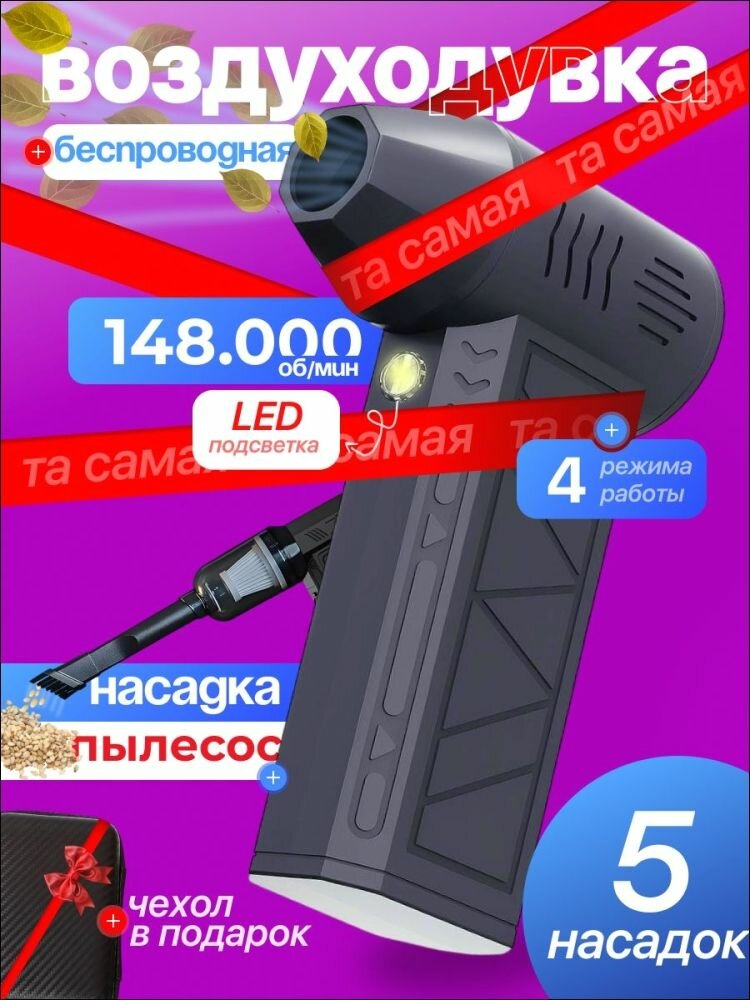 Воздуходувка LESBERG, портативная, с функцией пылесоса, аккумуляторная