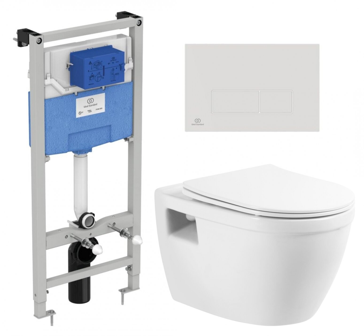Комплект 3 в 1 инсталляция Ideal Standard + Унитаз подвесной BelBagno Loto BB070CHR/SC + кнопка белая