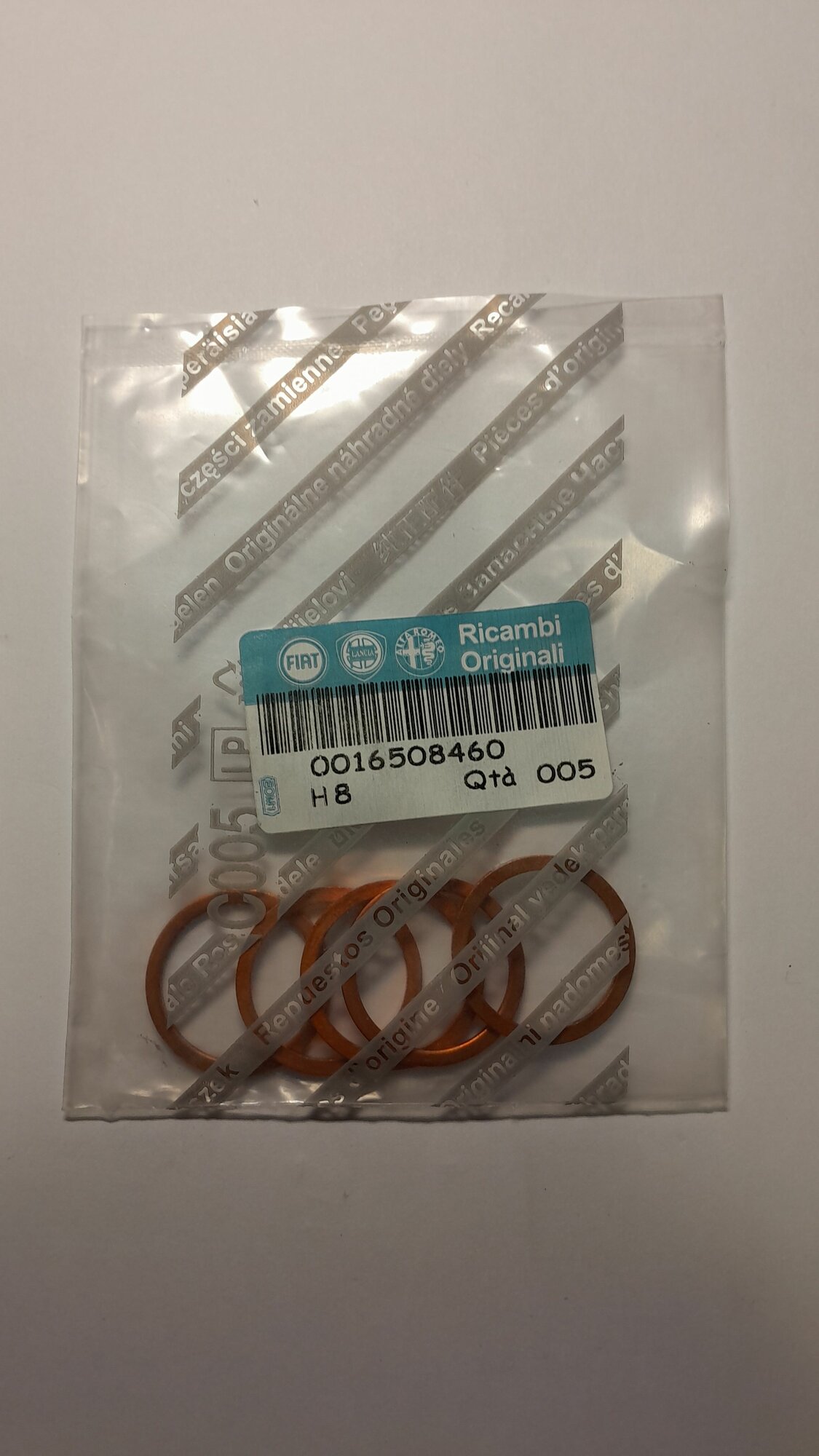 Прокладка сливной пробки медная ( уплотнительное кольцо ) 1шт. оригинал FIAT OEM-номер 16508460 , 0016508460 .