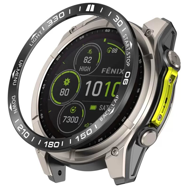 Защитный чехол для циферблата Garmin Fenix 8 с нержавеющим ободом, черный циферблат и белые надписи для 43 мм часов
