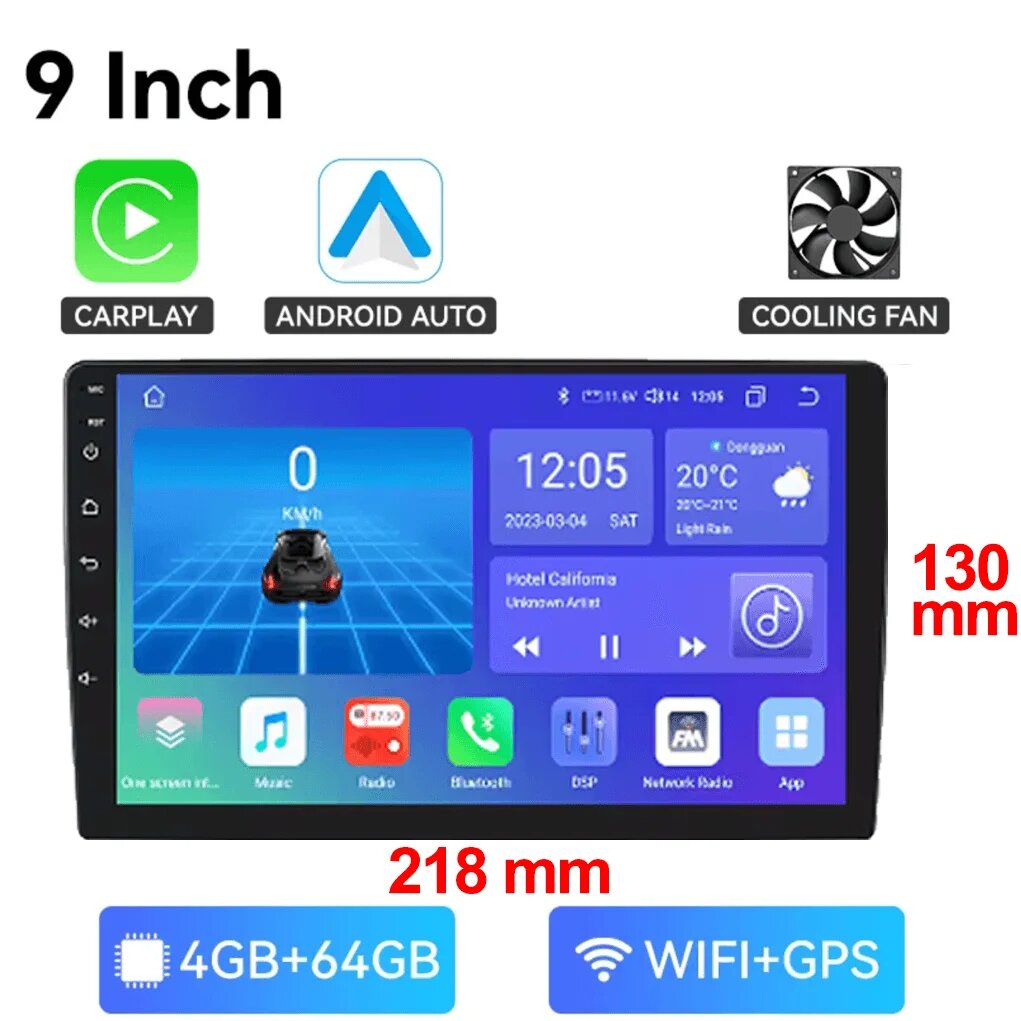 Универсальный 2DIN Android 13 Carplay Беспроводной 7/9/10-дюймовый Автомобильный 9 inch 4 64GB