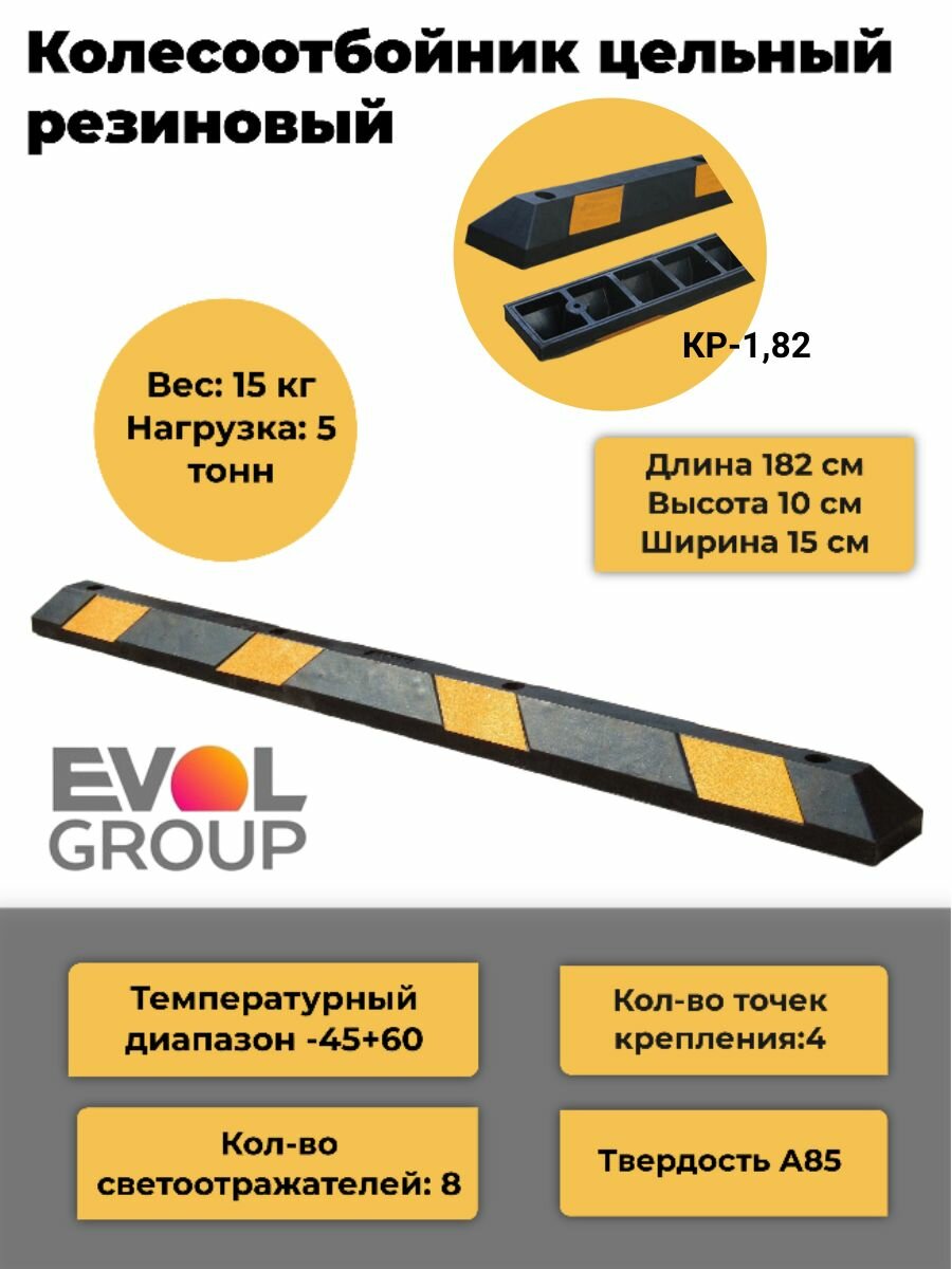 Колесоотбойник резиновый усиленный CableShell 1820 мм (1.8 метра), автомобильный упор для паркинга и стоянки (КР-1.82)