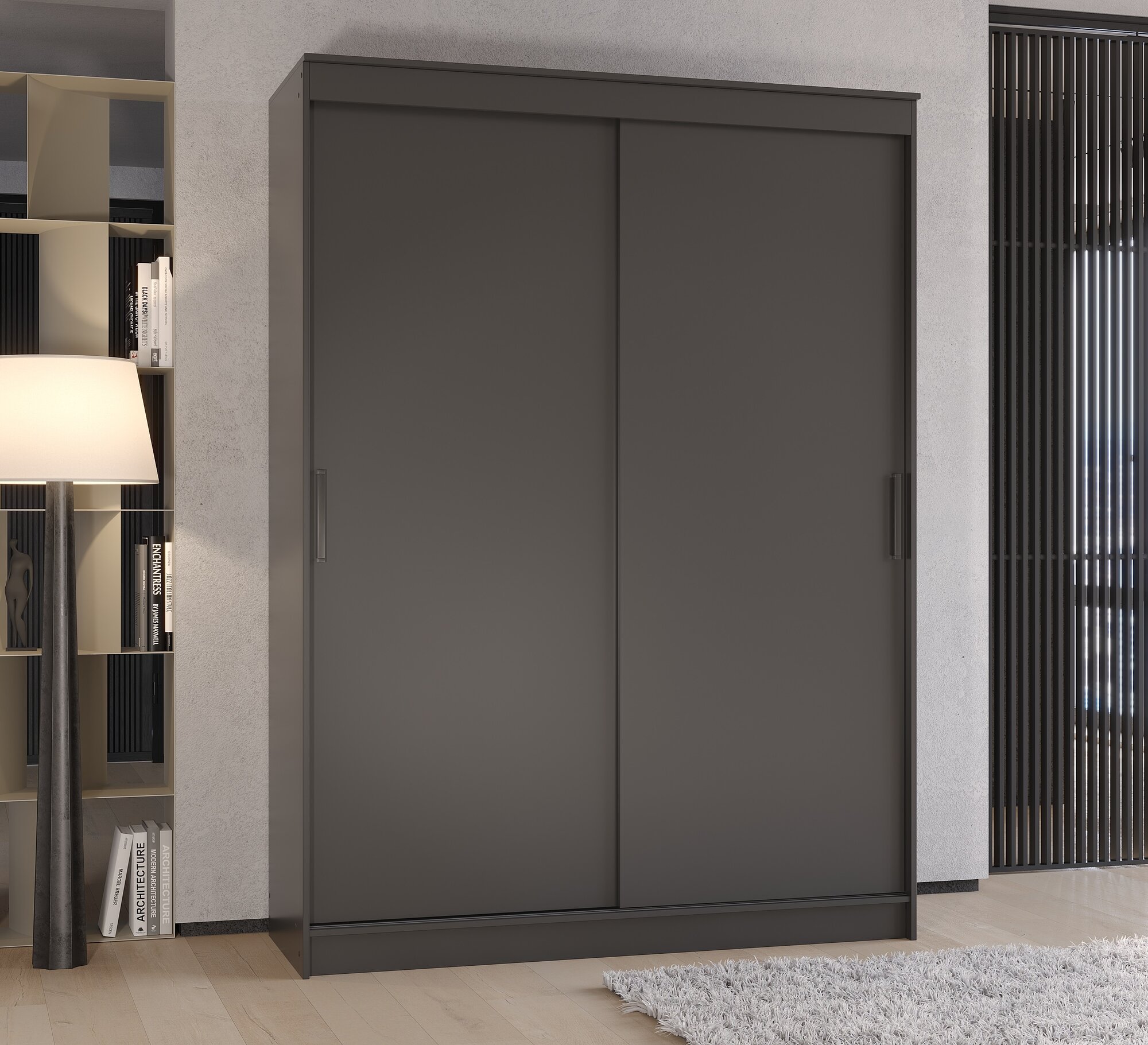 Шкаф-купе глубокий с ящиками полки/штанга Эра Гранд 160х61,5х220см, ЛДСП Графит