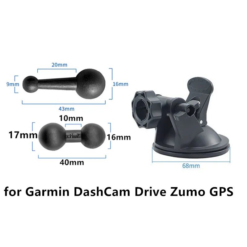 Кронштейн на присоске с двойным шариком 13-16 мм для MIO Mivue 618, крепление для автомобильного видеорегистратора 16-17 мм для Garmin DashCam Drive Zumo GPS 3 in1 kit