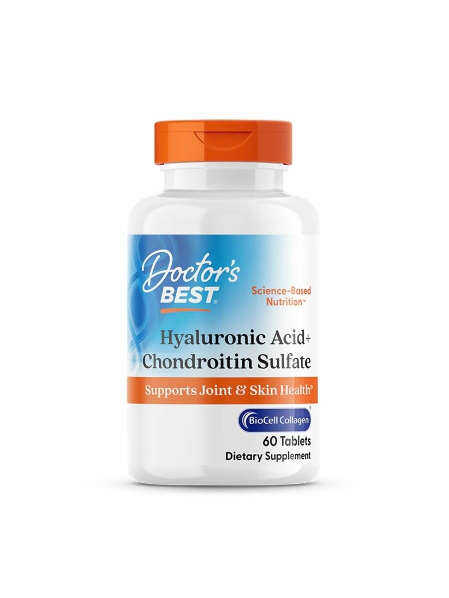 Doctors Best, Hyaluronic Acid + Chondroitin Sulfate, 60 таблеток, гиалуроновая кислота и хондроитин для суставов и кожи