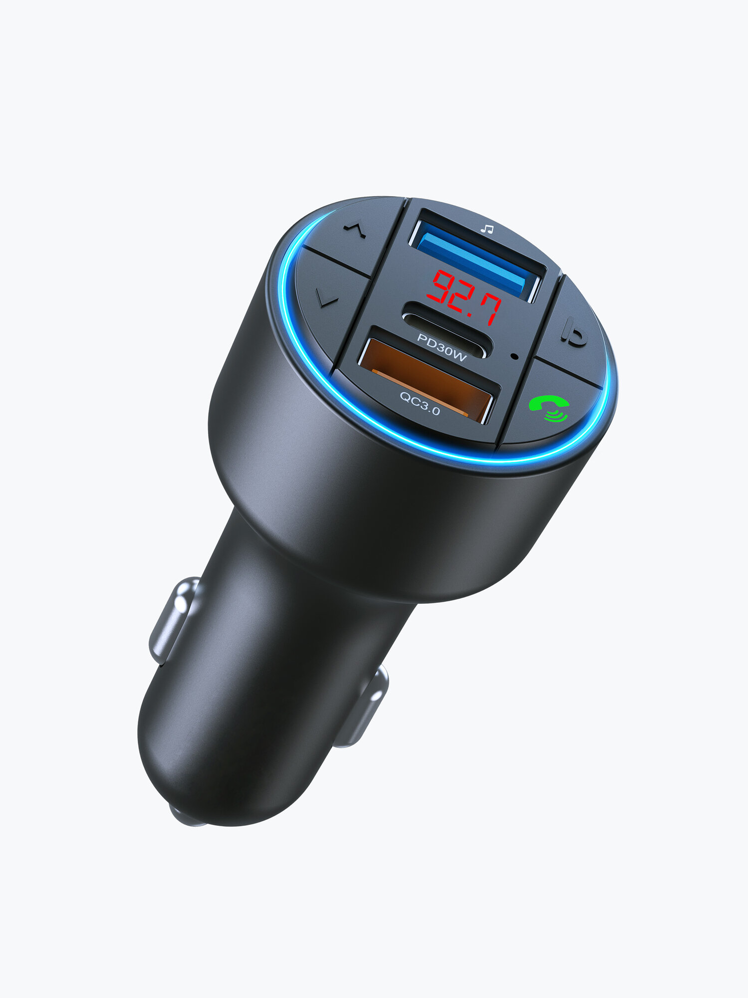 FM-трансмиттер Wave Lite, 48Вт, ENC, Bass boost, bluetooth 5.3, быстрая зарядка PD и Quick Charge LED, черный, Deppa