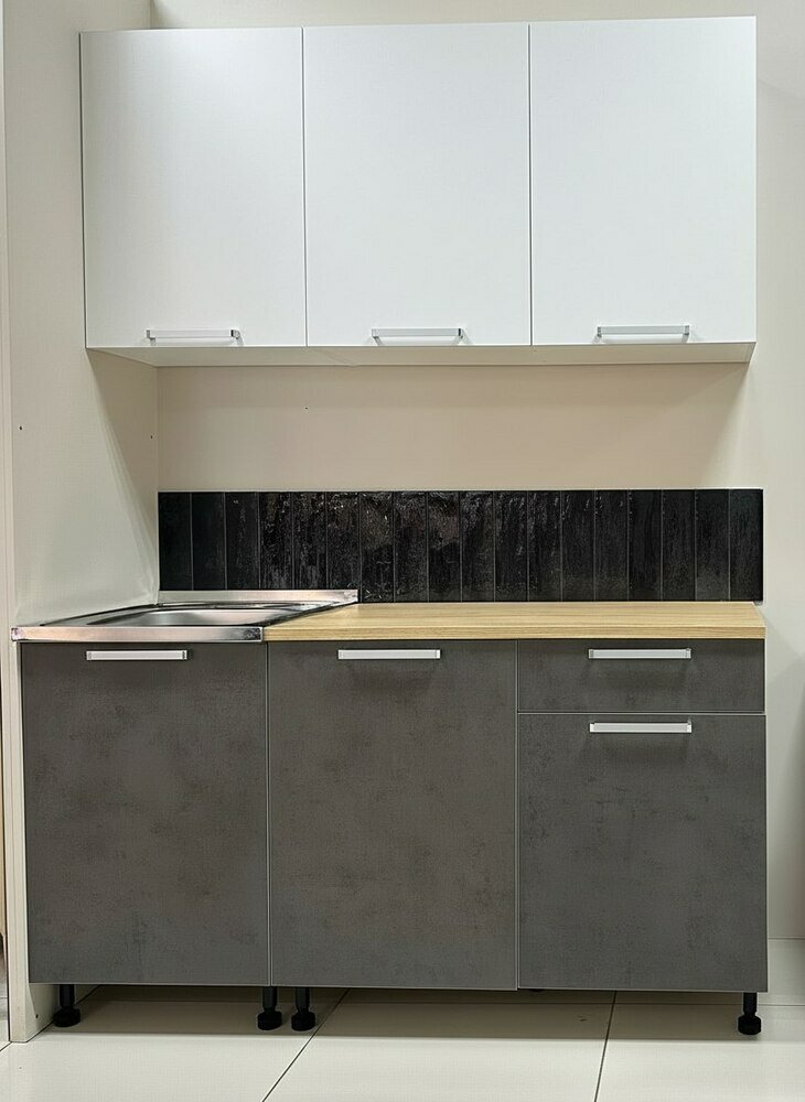 Кухонный гарнитур Симпл 1500мм, Боровичи-мебель, белый/бетон тёмный/дуб натуральный