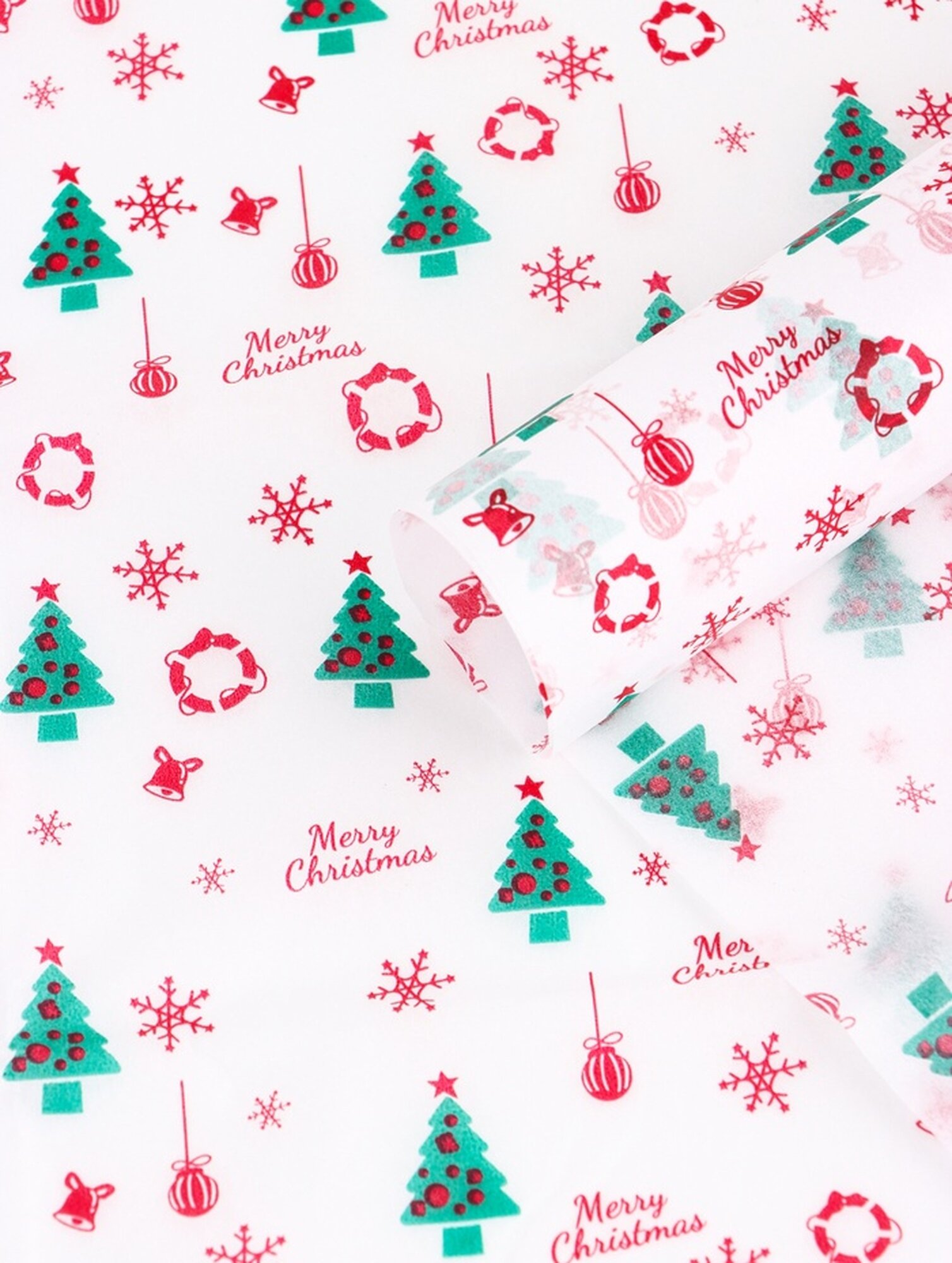 Бумага упаковочная тишью "С рождеством!", белая, 50 х 66 см 10888454