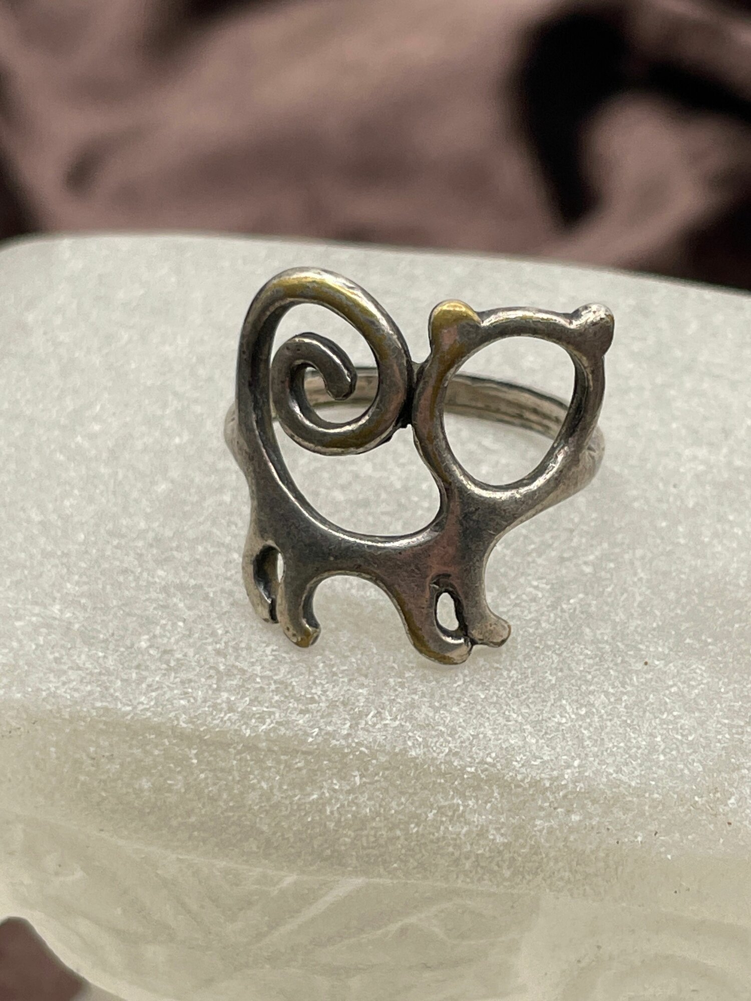 Винтажное кольцо в виде кошки, мельхиор, размер 16,5