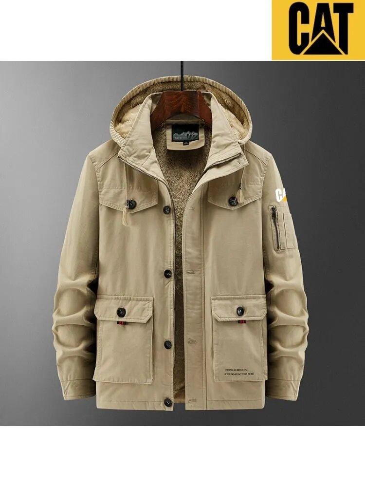 Пуховик Caterpillar Утепленная рабочая куртка с капюшоном-для мужчин, большой размер, много карманов