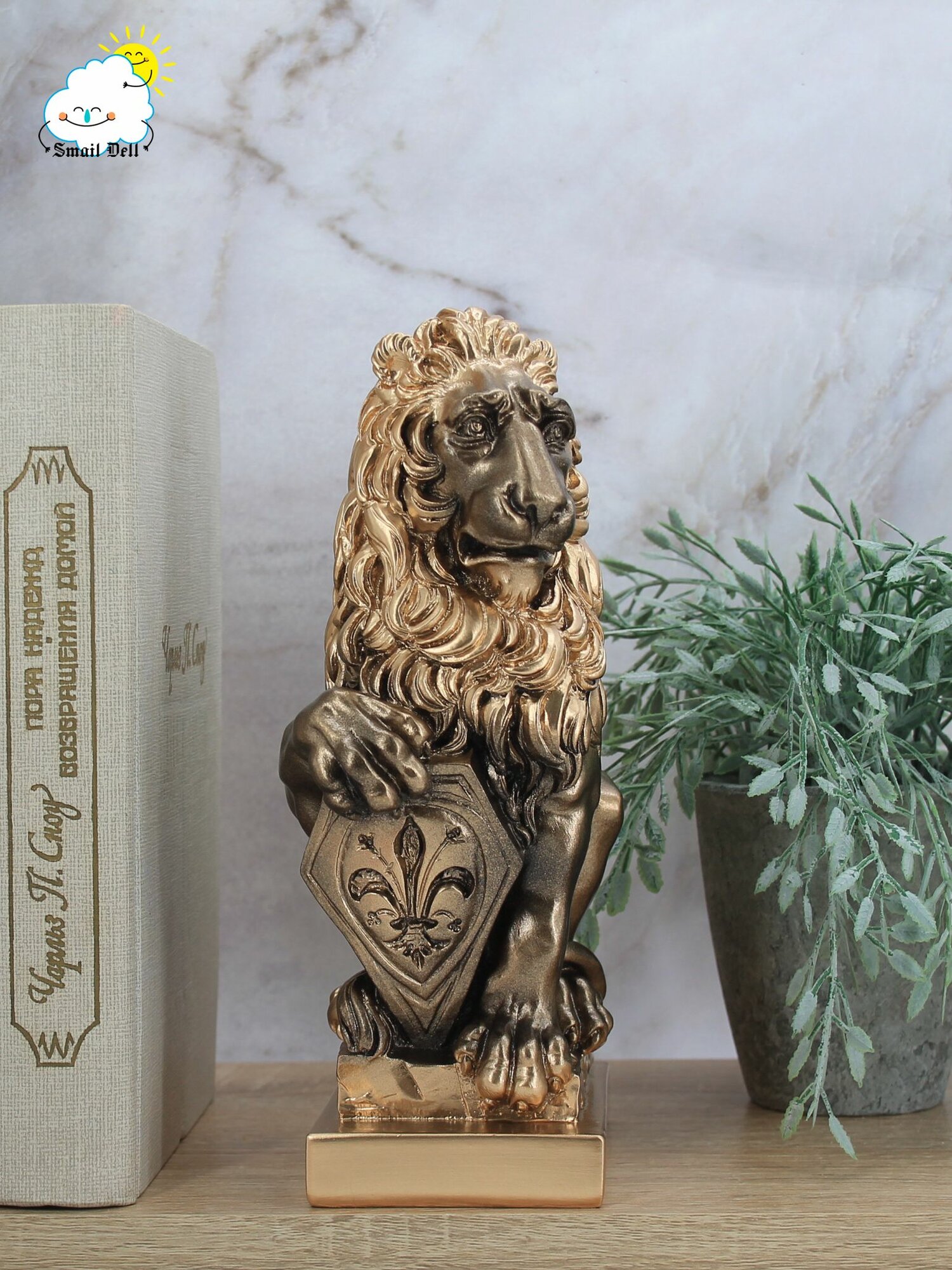 Статуэтка Лев со щитом , 21 см , гипс , цвет бронза