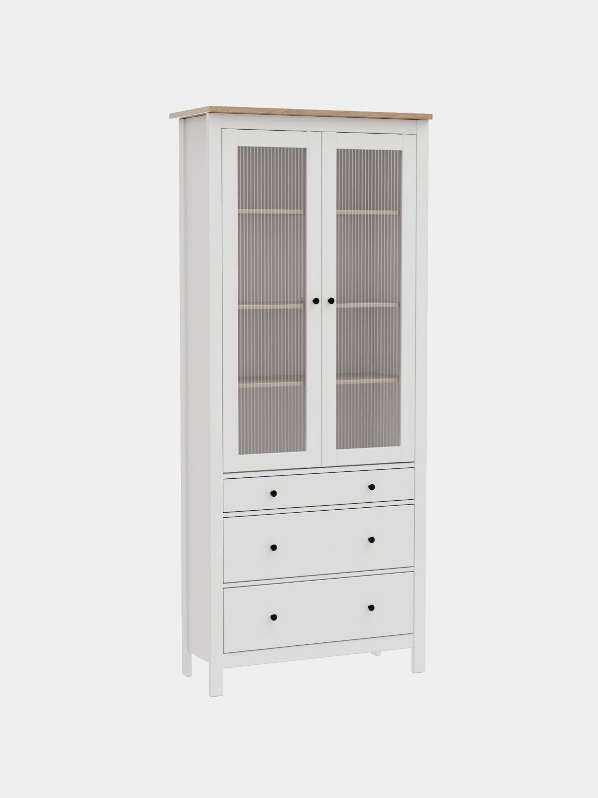 Шкаф витрина с рифленым стеклом ГУД лакк Сага, 90х41х215 см, белый/ясень