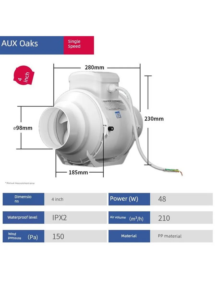 Канальный вентилятор (4 дюйма, белый, 100-110 мм)