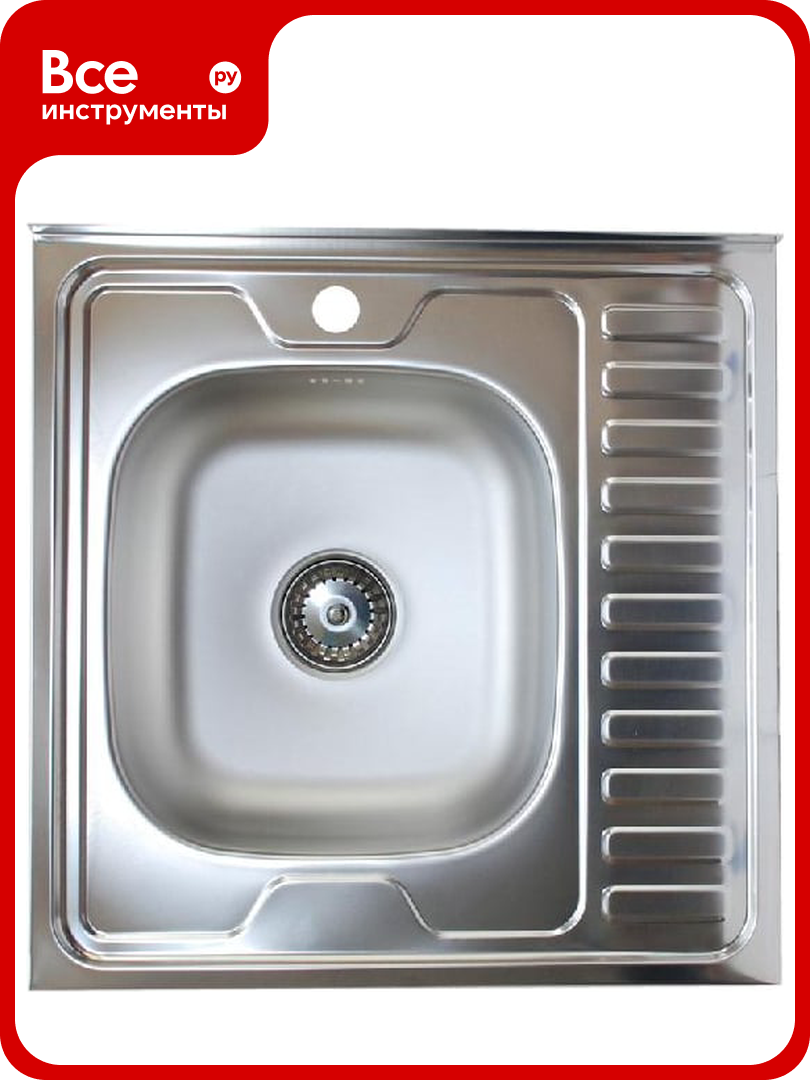 Нержавеющая мойка Владикс накладная квадратная из нержавеющей стали с правым крылом и хромированным покрытием