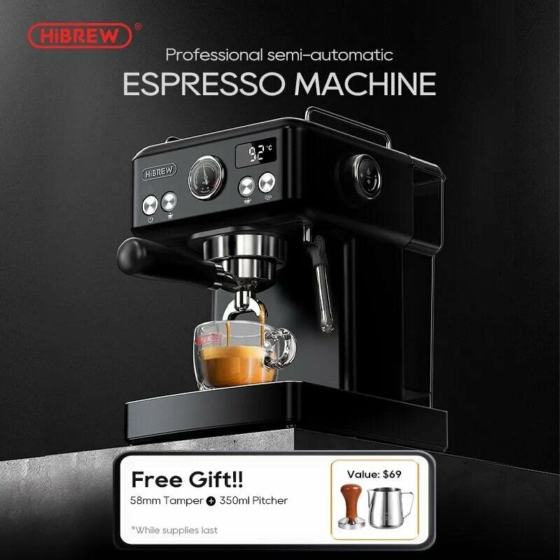 Кофеварка HiBREW H10A, давление 19 Бар, LED-дисплей, черный, матовая