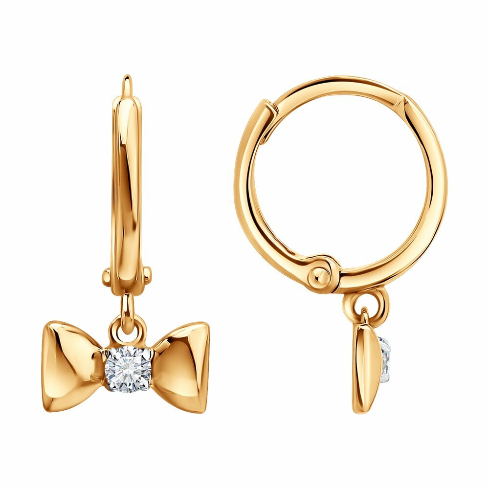 Серьги, красное золото, 585 проба, фианит