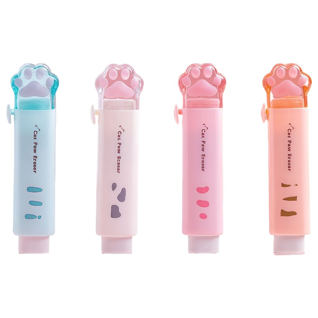 4 ластика с кошачьими когтями, милые двухтактные ластики в форме ручки