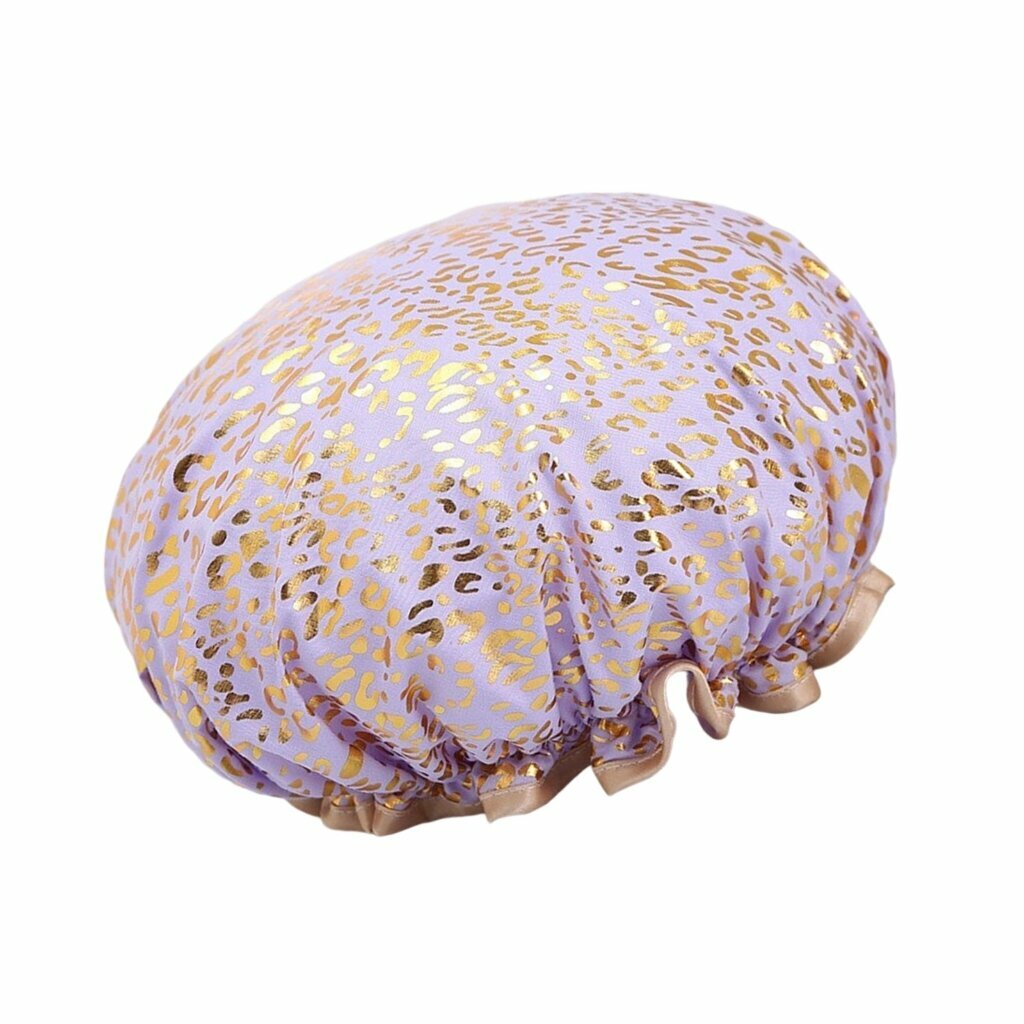 Двухслойная водонепроницаемая шапочка для душа с бронзовым принтом-фиолетовый-бронзовый леопардовый узор