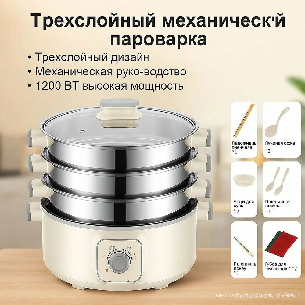 Пароварка электрическая мантоварка+BANGPAI+Многофункциональная электрическая пароварка, бронирование, автоматическое отключение питания, хронометраж, слоновая кость