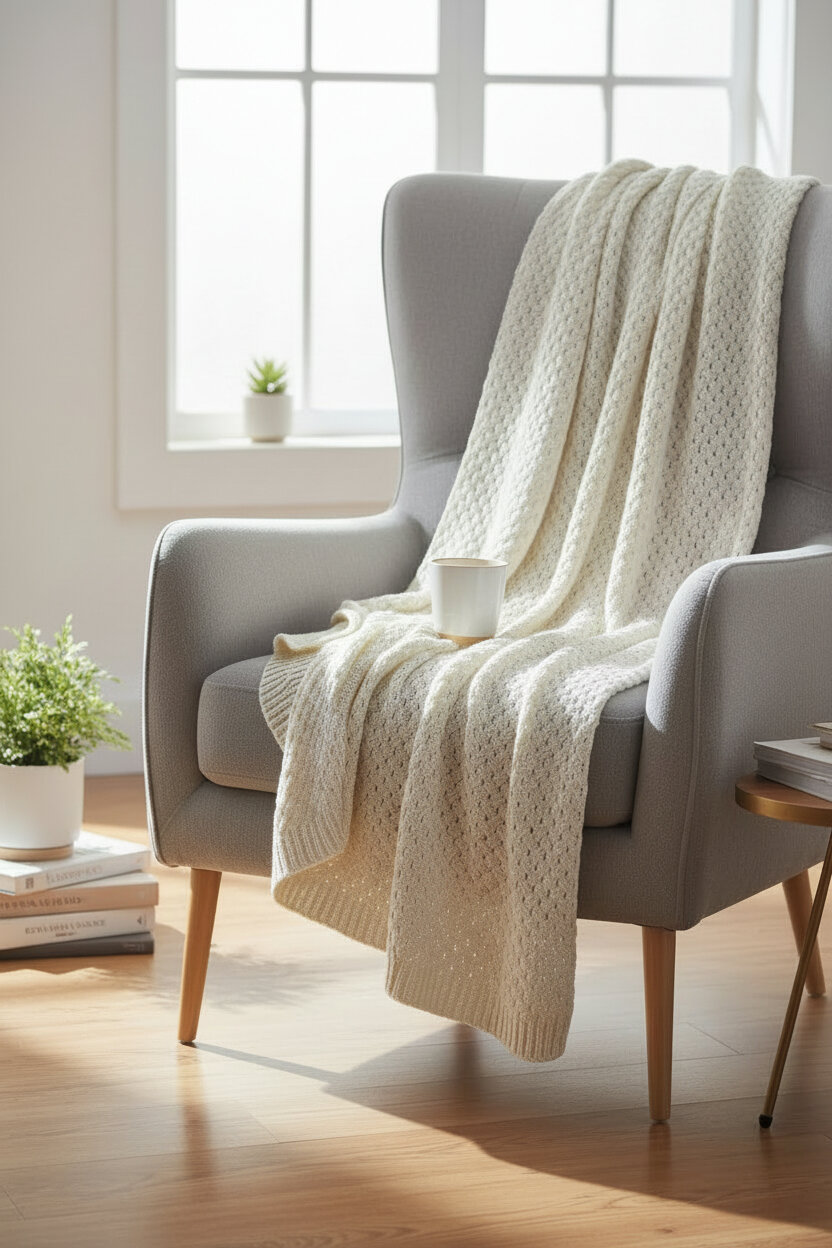 Плед Bel-Pol Ажур 150x200см, экрю, вязаный, мягкий, 100% хлопок