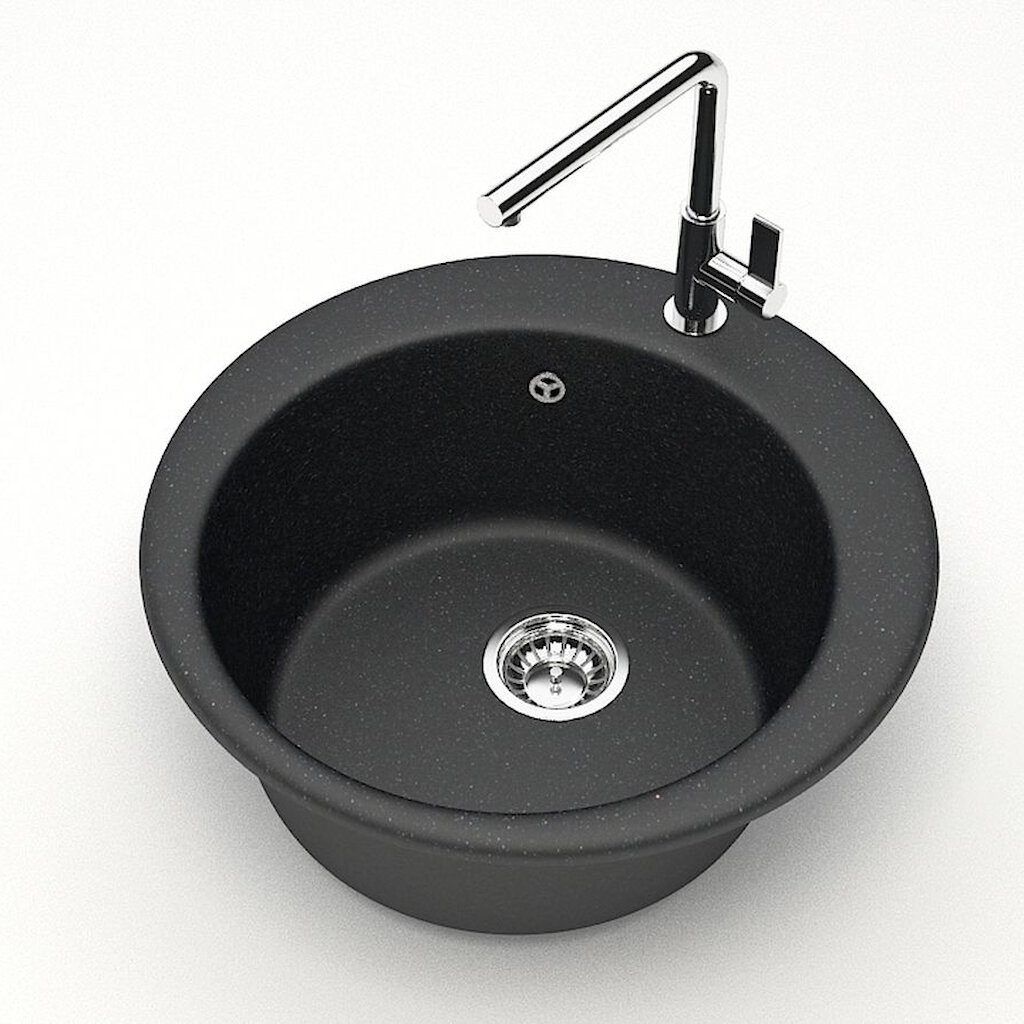 Мойка каменная Santegro SZ030-475/Q4 матовый черный, круглая, D47,5х18 см.
