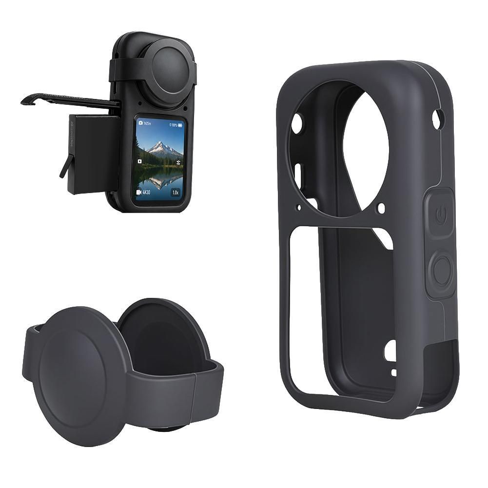 Силиконовый чехол с крышкой объектива для Insta360 X6 (Модель А, черный, 9.5x3.8x2.5 см), защитный бампер и аксессуары экшн-камеры