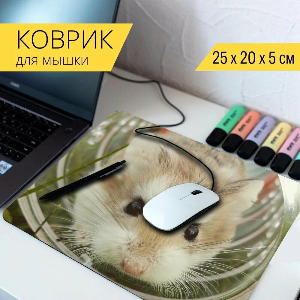 Коврик для мыши с принтом "Хомяк, браун, милый" 25x20см.