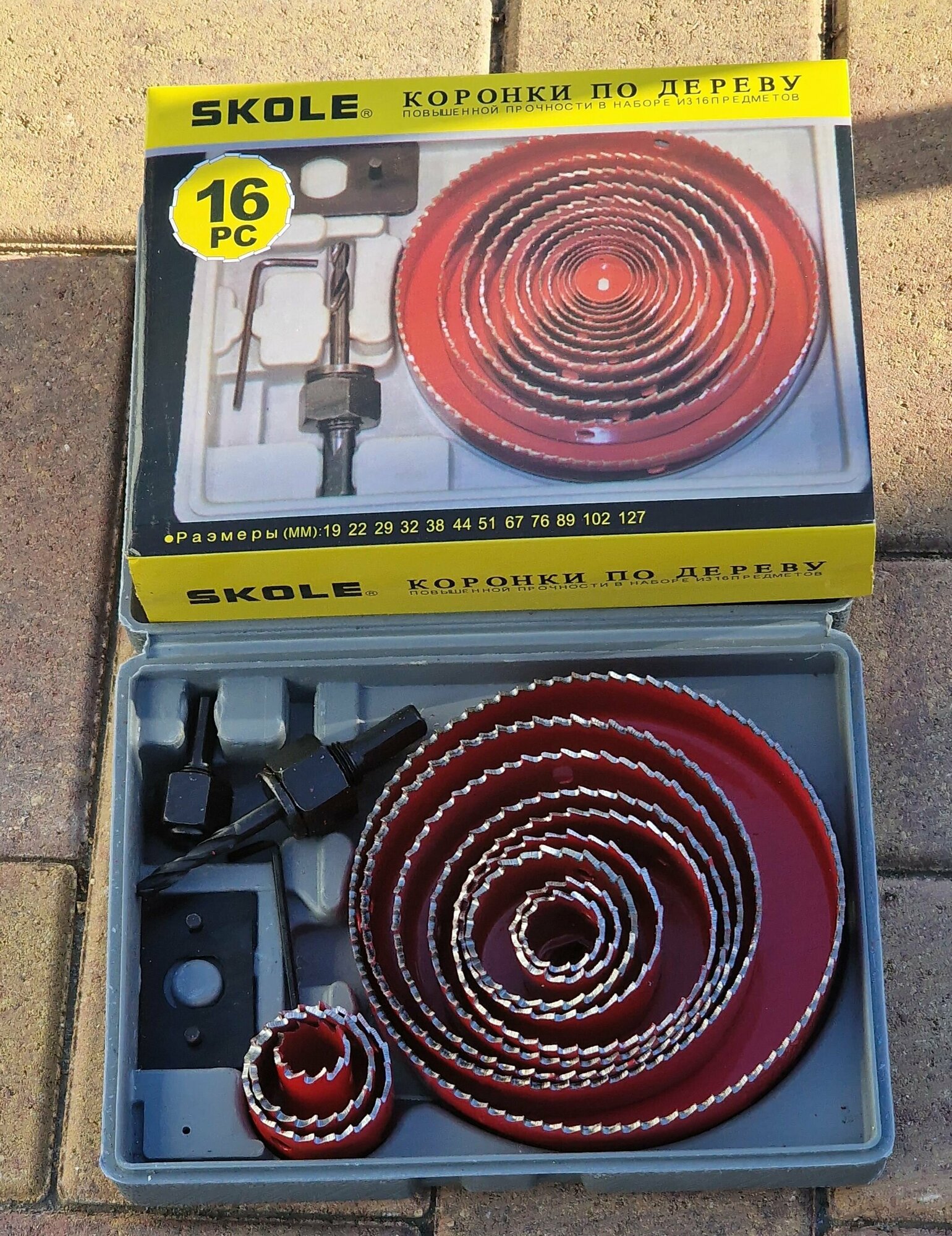 Набор кольцевых пил по дереву 16пр с заточкой красные 19-127мм Скол