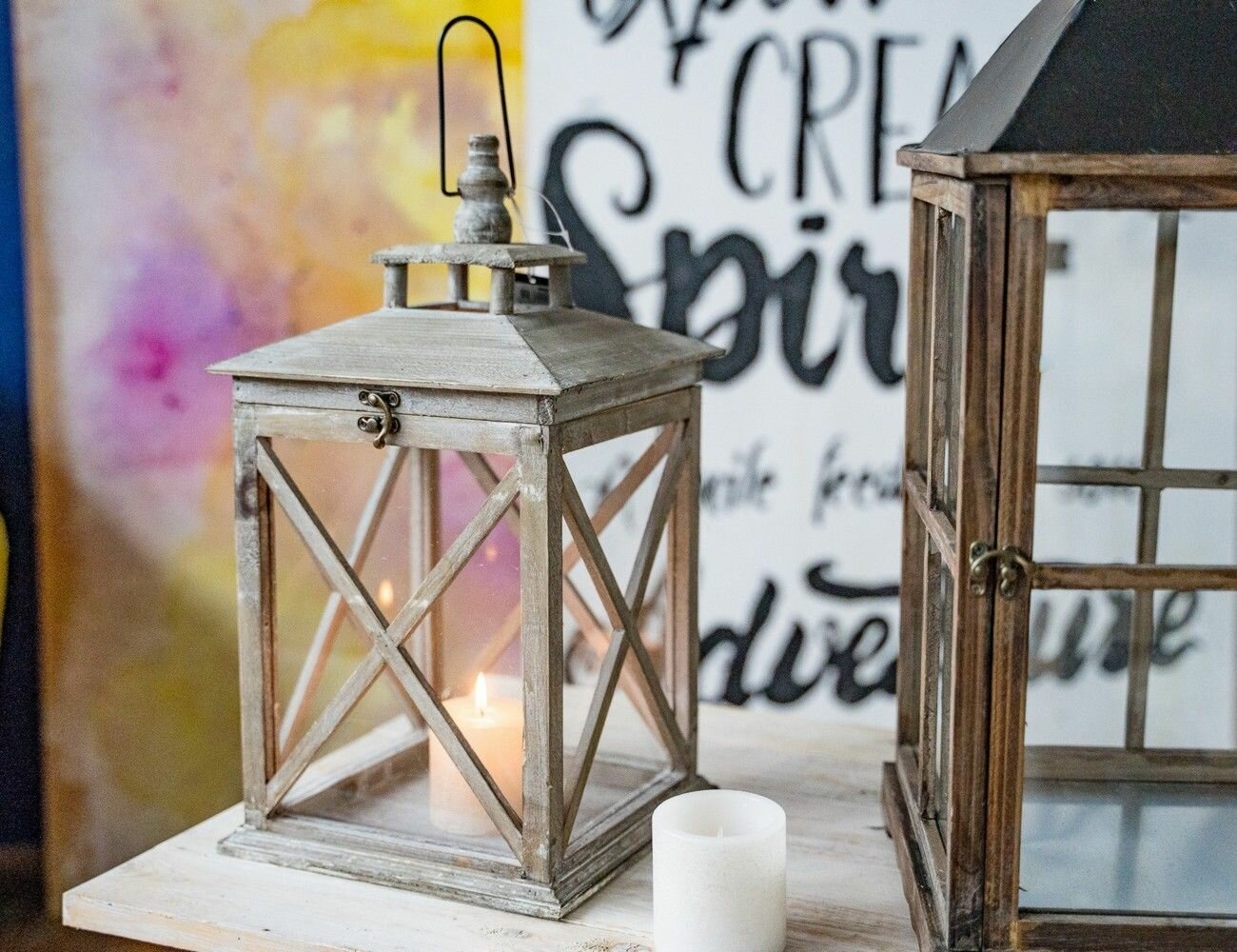 Фонарь, белёное дерево, стекло, 24х24х46 см, Edelman