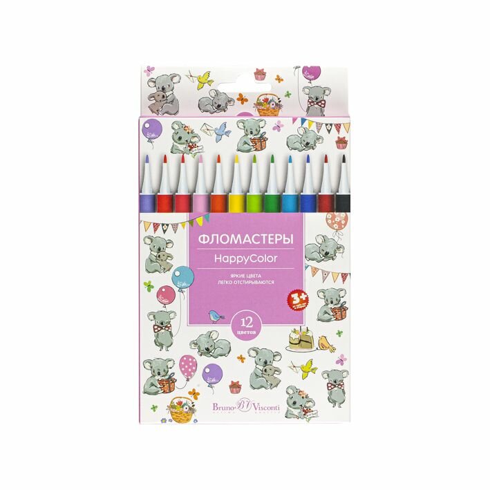 Фломастеры 12 цветов Bruno Visconti HappyColor, Коалы