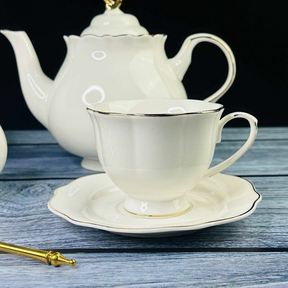 Чайный сервиз на 6 персон 14 предметов Ленарди чайник, чашки, блюдца, сахарница, фарфор