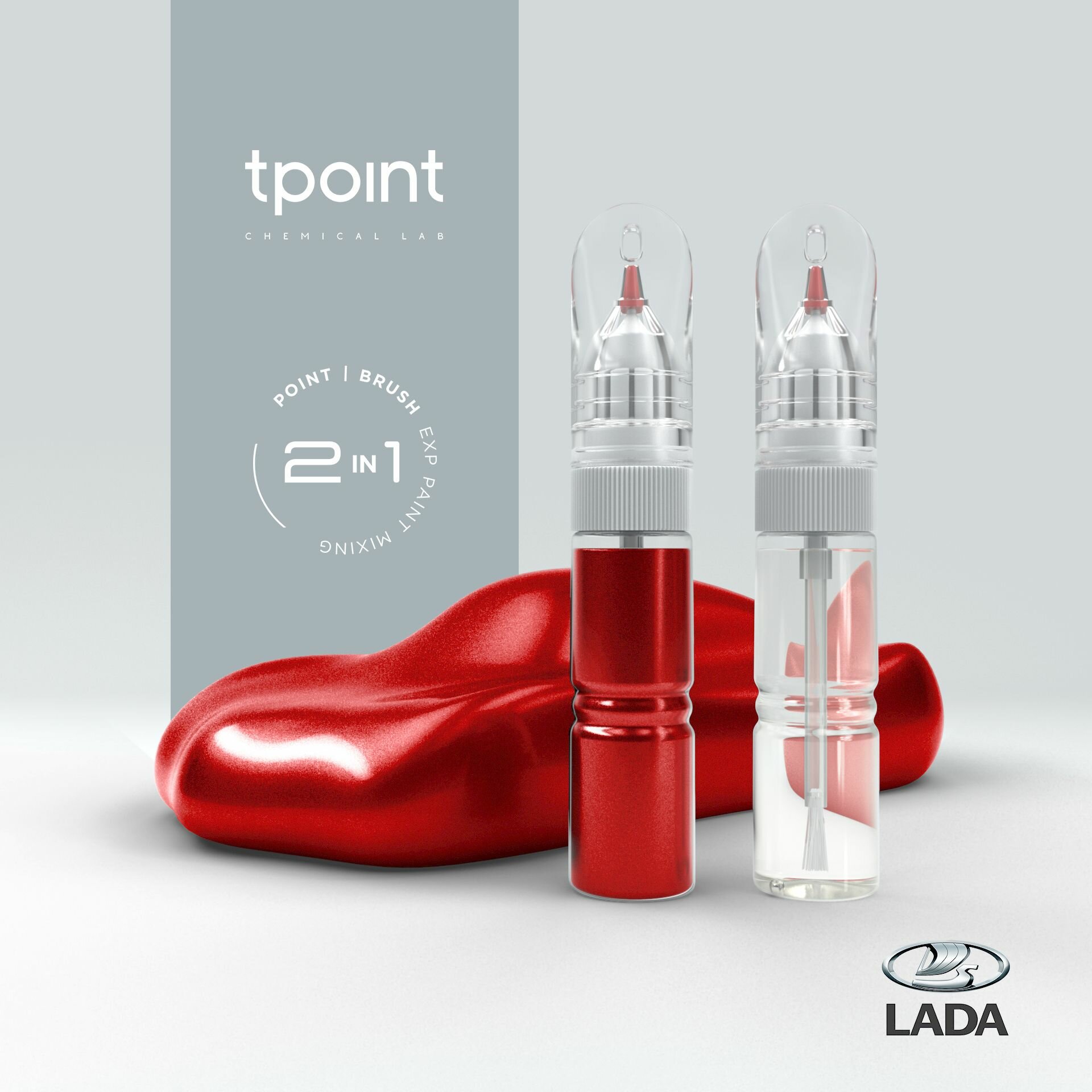 Набор - штрих-корректоров для Лада (ВАЗ, LADA) XRAY "огненно-красный (FIERY RED PEARL)", код цвета: 124, штрих-корректор от сколов и царапин, 20мл+20мл