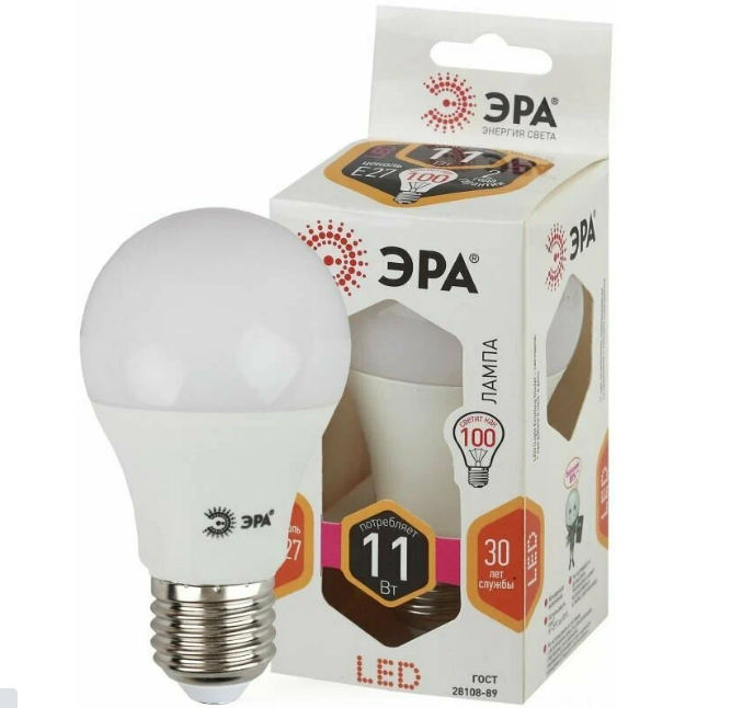 Светодиодная лампа ЭРА STD LED A60-11W-827-E27 E27 / Е27 11 Вт груша нейтральный белый свет, 2 шт.